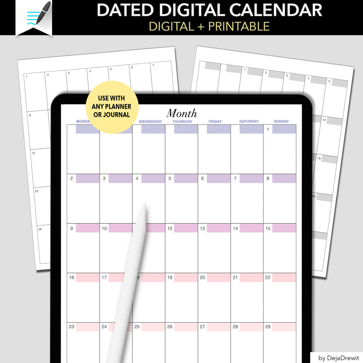 Colorful Dated Digital Calendar- PDF and GoodNotes Vertical – Deja Drewit